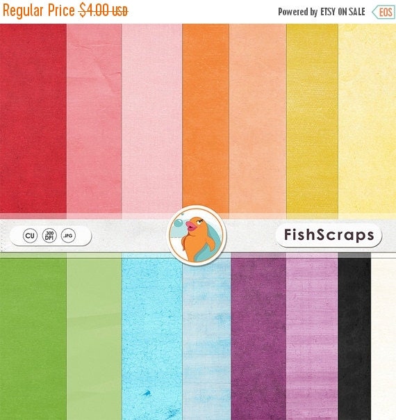 50% SALE Rainbow Digital Paper Solid Cardstock by FishScraps