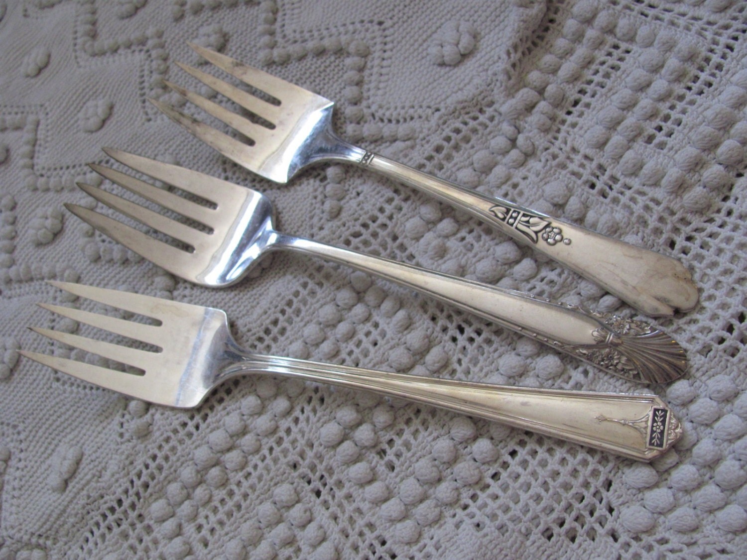 Lot of 3 Vintage Silver Plate Large Serving Forks – Assorted Patterns ...