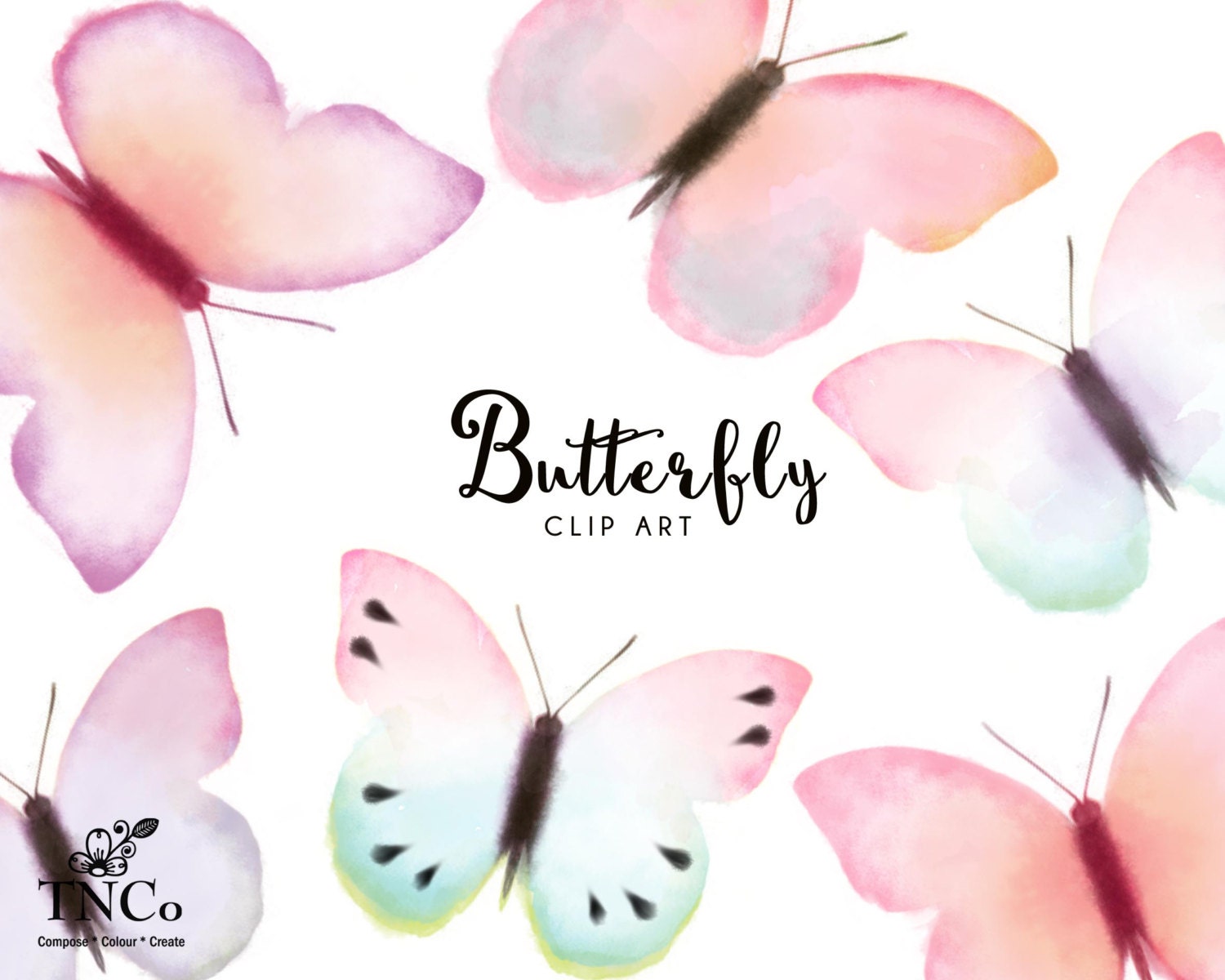 Watercolor butterfly clip art Digital clipart insect
