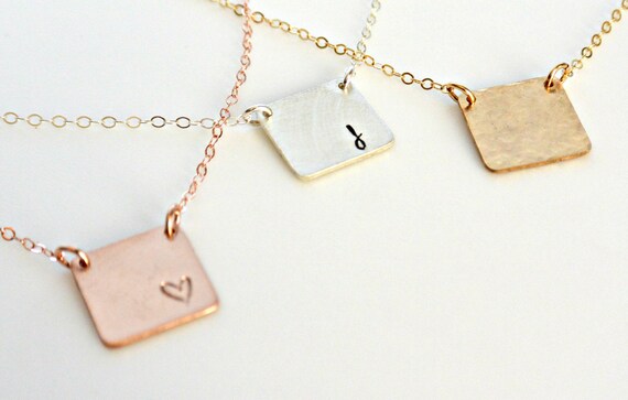 Square Initial Necklace Monogram Necklace by SilverLotusDesigns