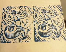 Unique mermaid linocut related items | Etsy