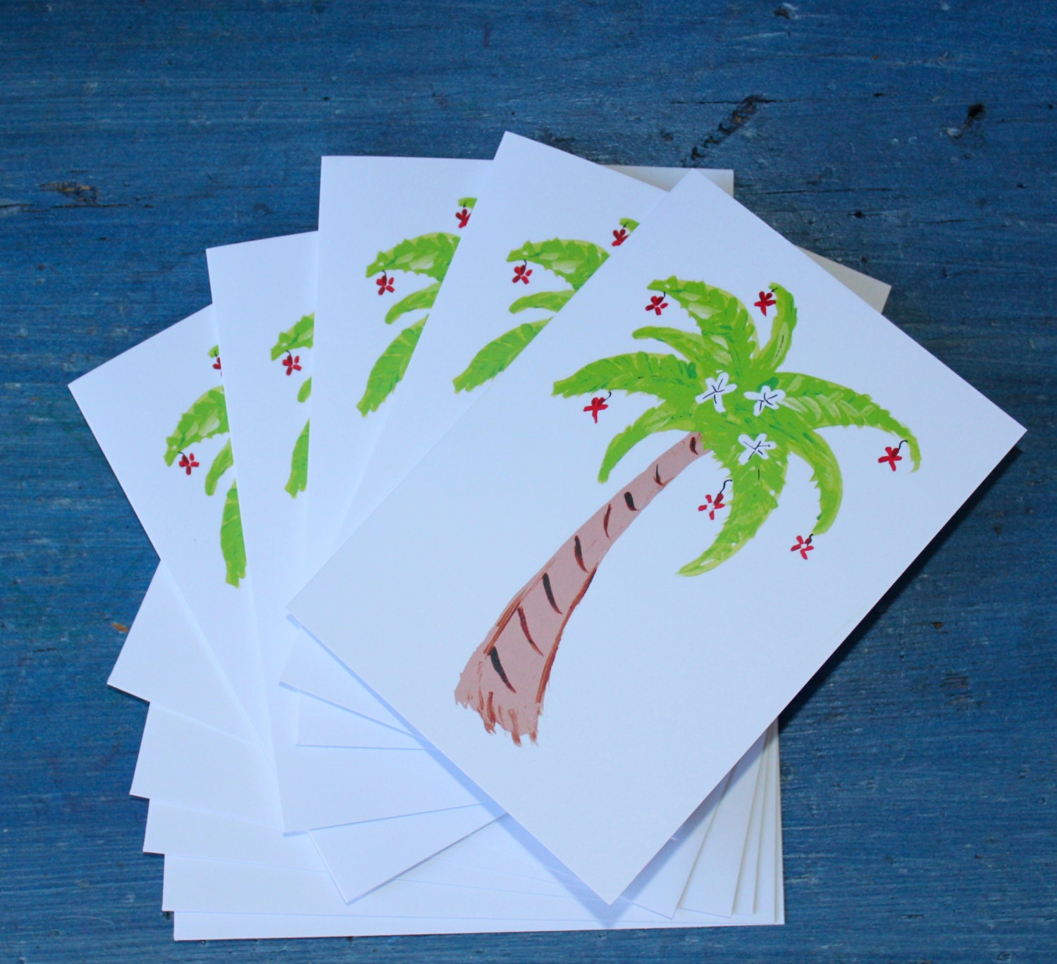 Palm Tree Christmas Card Set Coastal Christmas by LemondaisyDesign