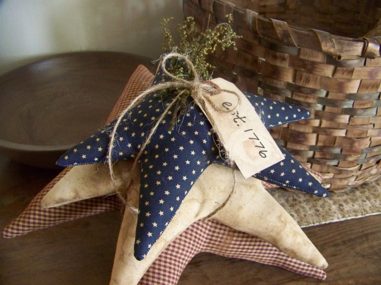 Primitive Stacked Fabric Stars Patriotic Americana Decor