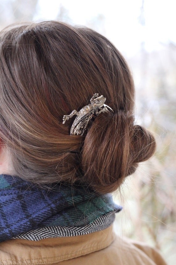 Large Silver lizard Hair Comb Single Silver Colored by glamMKE
