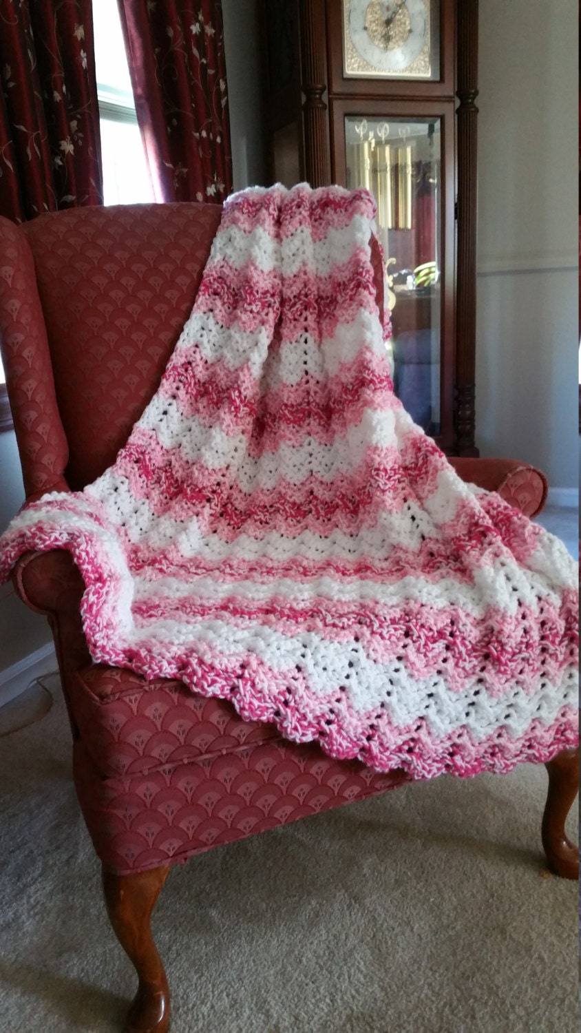 Pink And White Crochet Afghan Crochet Blanket Pink and