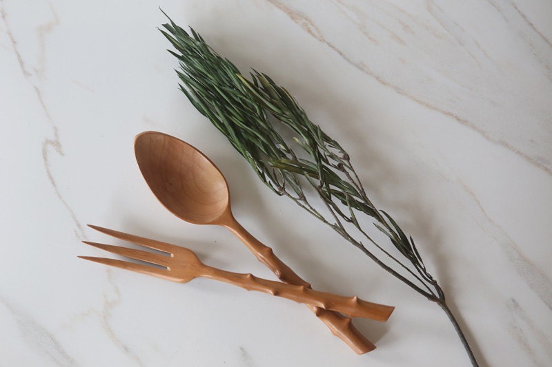 Pair of Vintage Wooden Branch Serving Utensils – Made in France – Haute ...