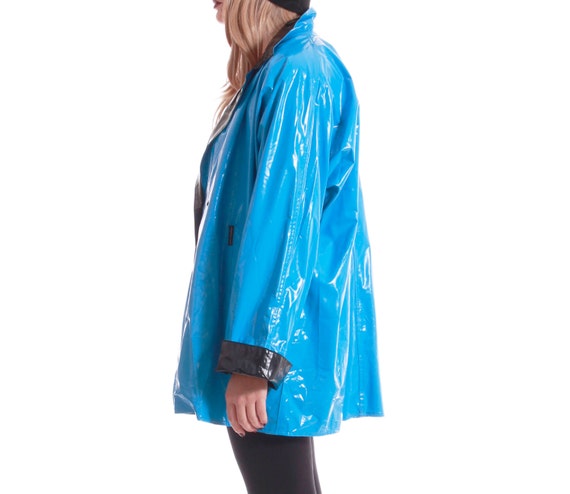Pvc Members Only Raincoat Bright Blue Black Plastic Rain