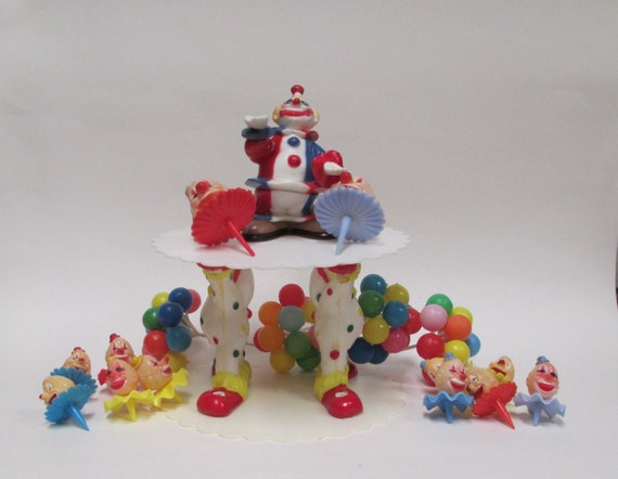 Vintage Wilton Clown Cake Topper Circus Ballons 2 Tiers