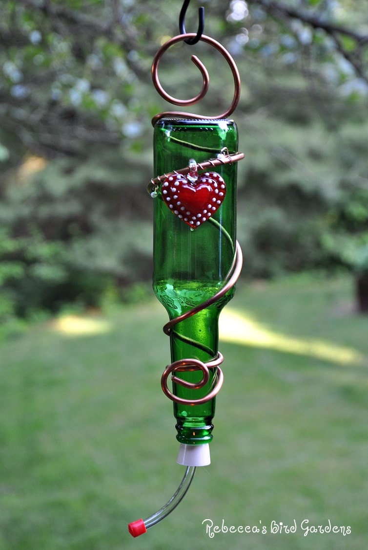 Glass Bottle Hummingbird Feeder The Sweet by RebeccasBirdGardens