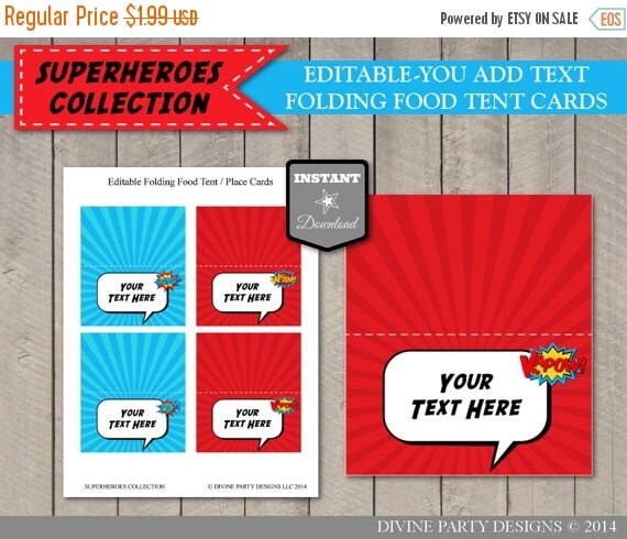 SALE INSTANT DOWNLOAD Editable Superhero by DivinePartyDesign