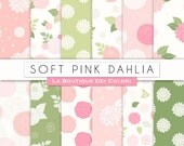 Items similar to Pink Dahlias Digital Paper - Peonies Flowers Scrapbook ...