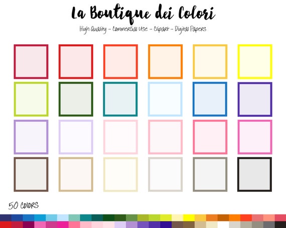 50 Rainbow Solid color Square Frame Clip art Banners Digital