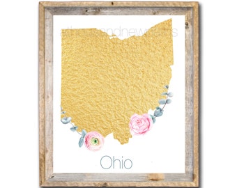 Items similar to Instant download - Ohio Print - State Print - Gold ...