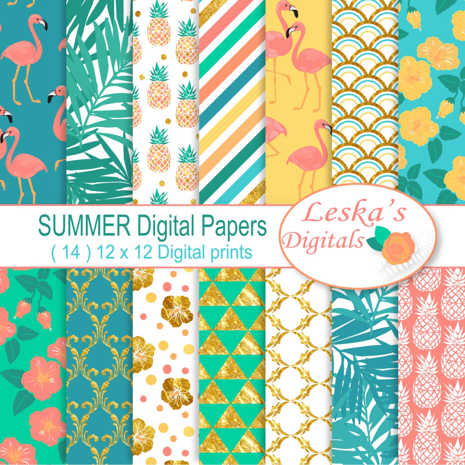 Summer Digital Papers SUMMER Scrapbook paper pack