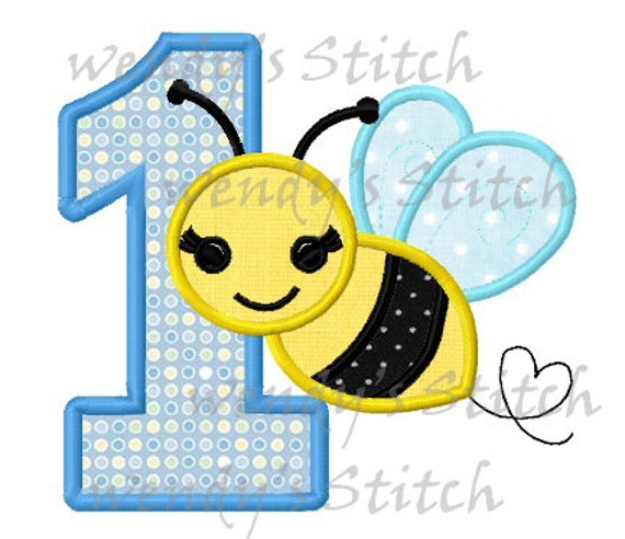 Bumble bee applique birthday number 1 machine embroidery