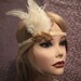 20's style flapper Leaf headband Gold Ivory Velvet Bead