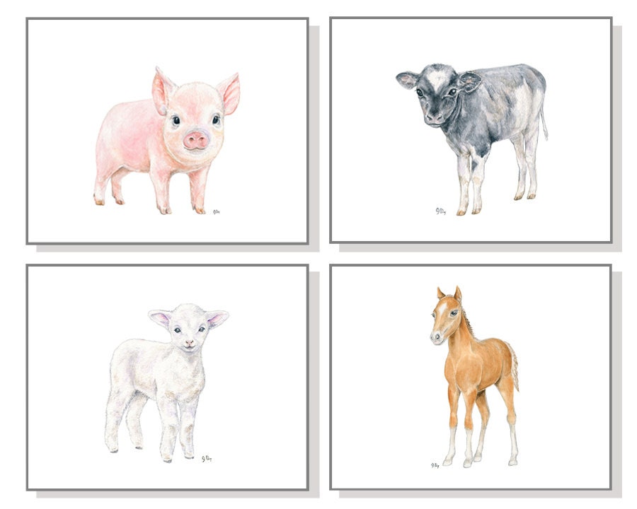 Farm Nursery Art Farm Animal Print Set of 4. Baby Animal