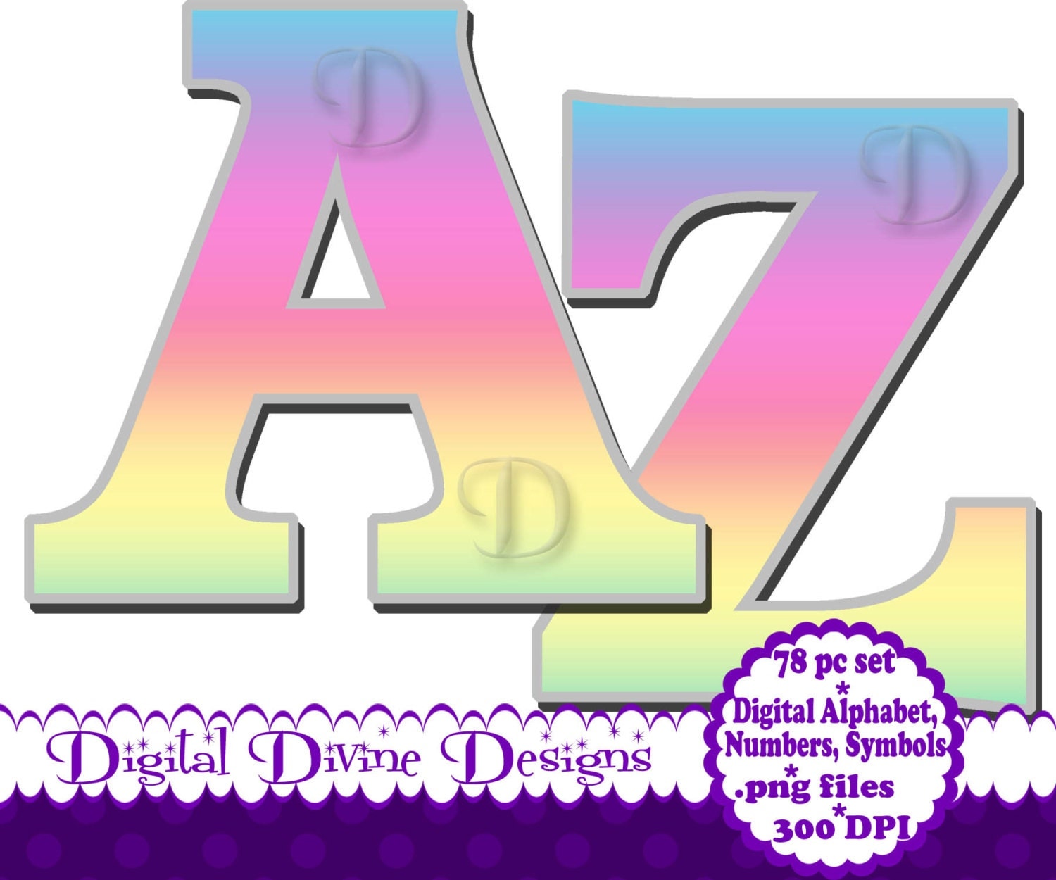 Pastel Gradient - Digital Alphabet Clip Art Set - Scrapbook Letters ...