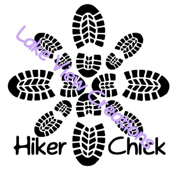 Hiking Boot Print Flower Pattern Permanent Vinyl Decal by Deckercm