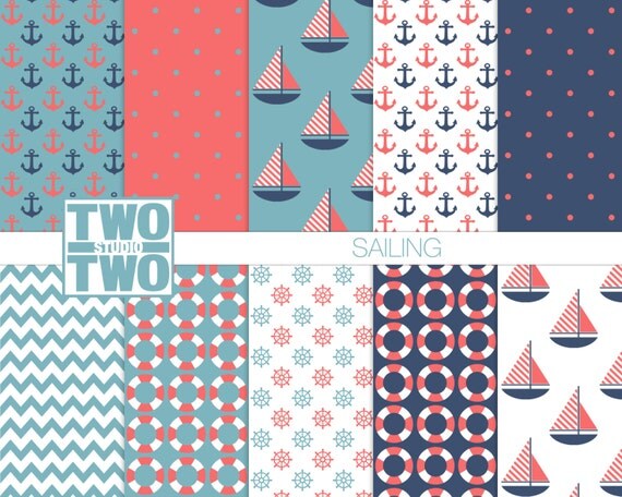 Items similar to Nautical Digital Paper: "SAILING" with Sailboats, Life ...