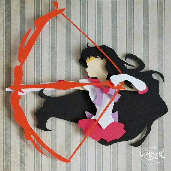 Sailor Mars With Fire Bow Arrow Moon Layered Paper Cut Art