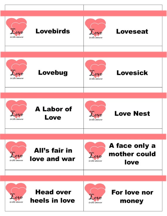 Printable Wedding Shower Valentine's Day Love is the Answer Game Cards ...