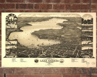 Lake geneva map | Etsy