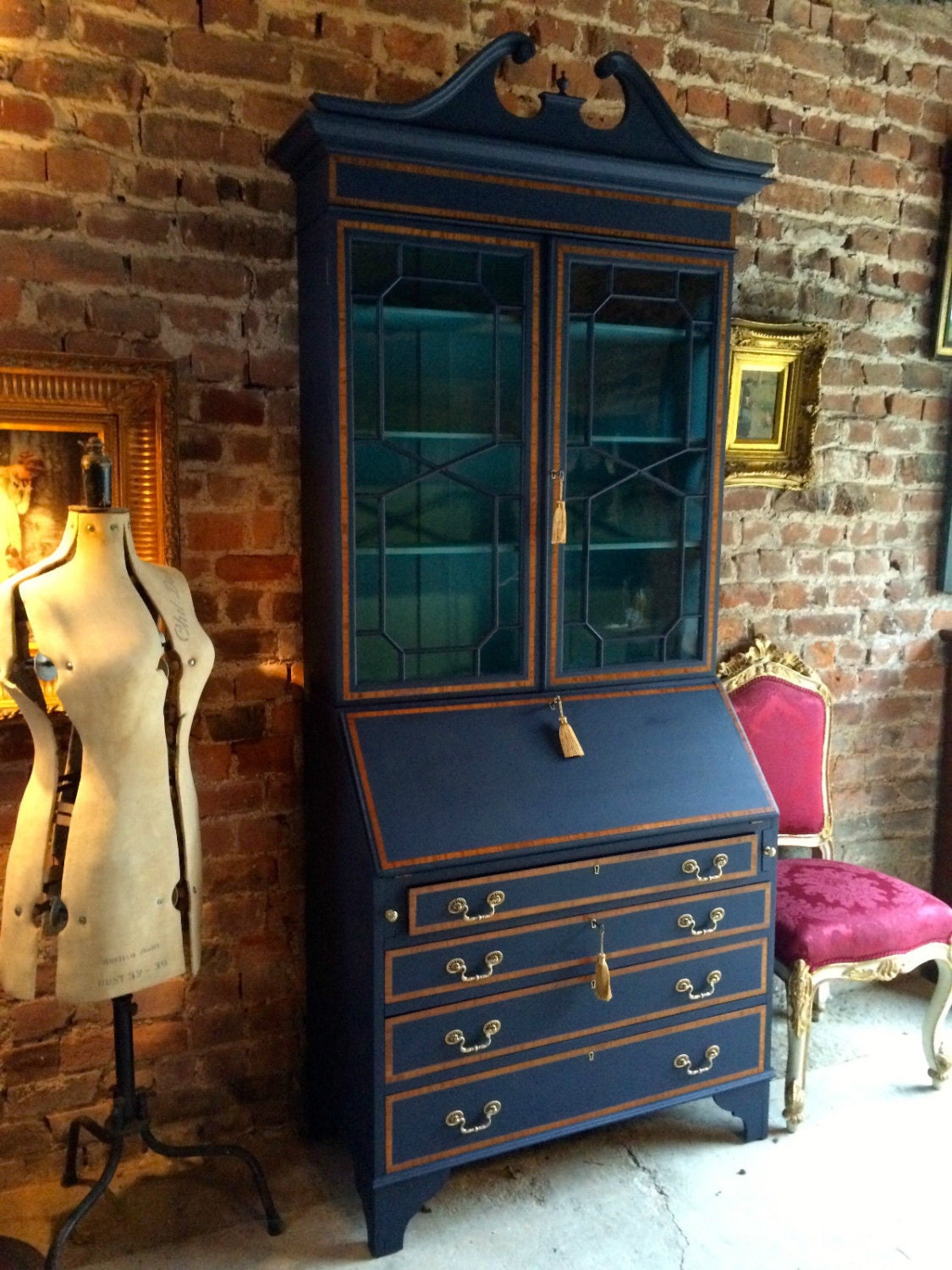 Antique Writing Bureau, Bookcase, Shabby Chic Mahogany Edwardian ...