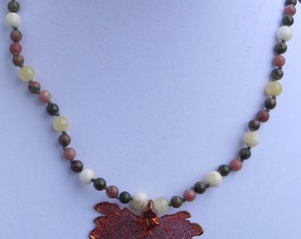 Textured Fall Leaf Gemstone Necklace
