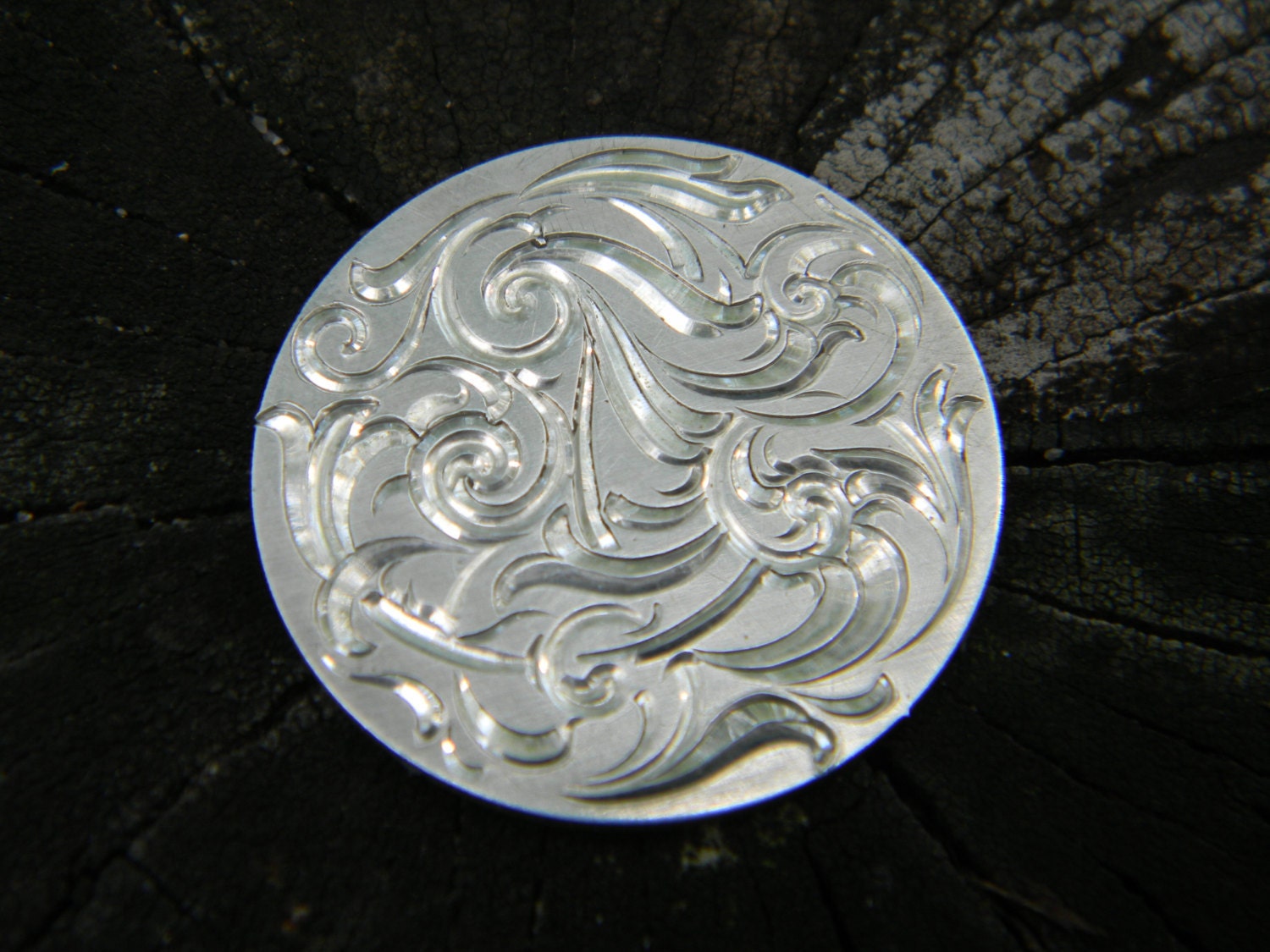 Hand Engraved Flowing Scroll Design Sterling Silver