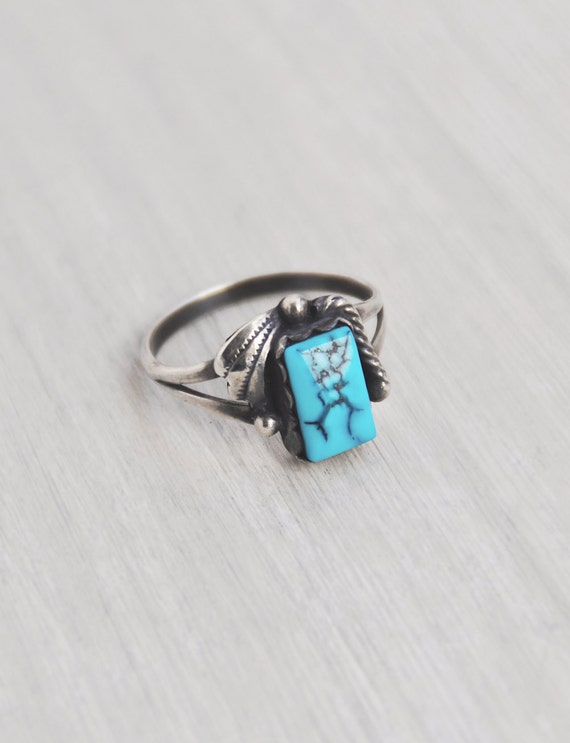 Vintage Turquoise Rectangle Ring Southwestern sterling
