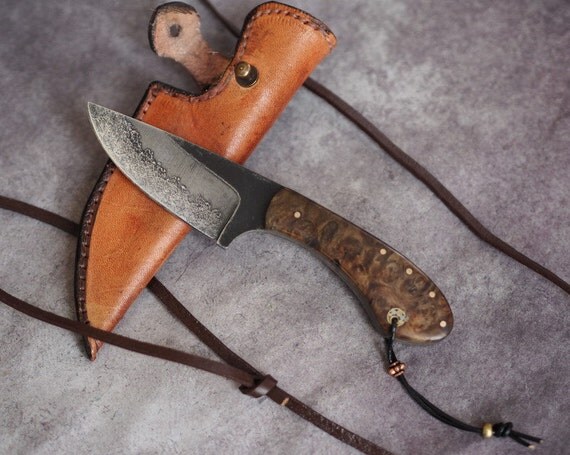 Custom EDC neck knife small fixed blade knife alder burl