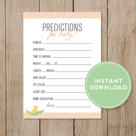 Printable Baby Prediction Card. Baby Shower game. Gender