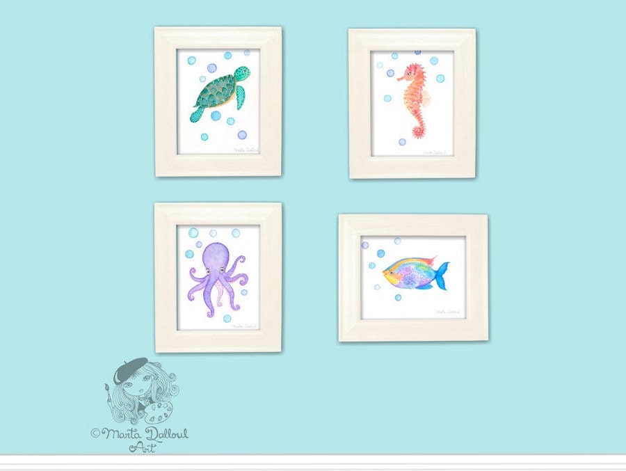 Fish art print. Watercolor fish nursery art. Tropical fish
