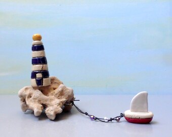 Miniature ceramic lighthouse , blue and white lighthouse ceramic ...