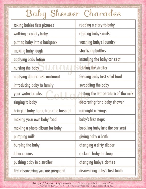 Baby Charades Shower Game Printable baby by SunnysideCottageArt