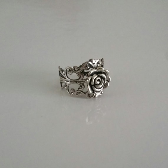 Rose Filigree Ring Rose Ring Adjustable by BlingSparkleShineLtd