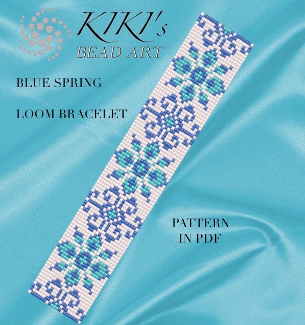Bead loom pattern Blue spring flower patterned LOOM bracelet