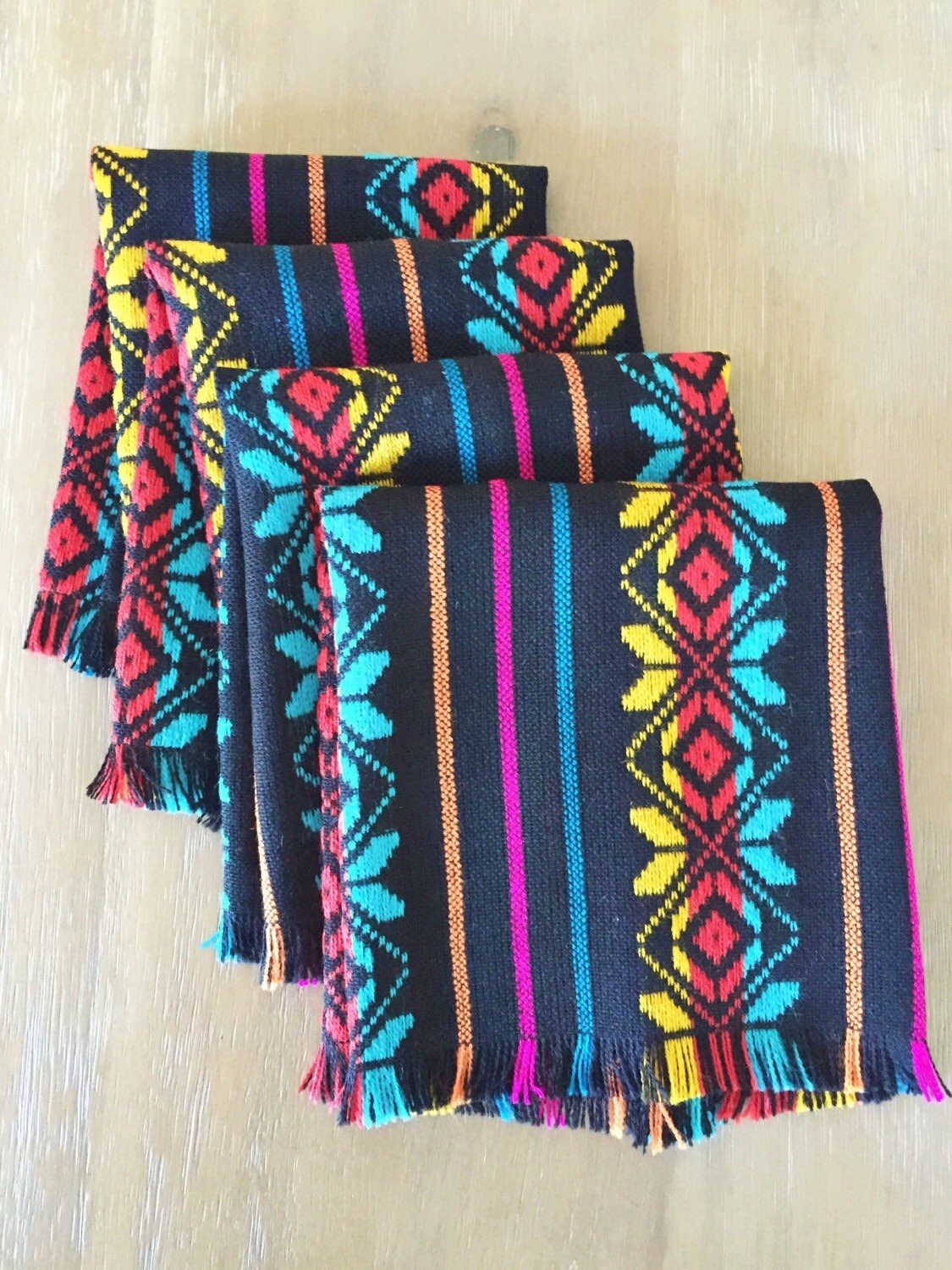 Mexican napkins bulk set of 4. Black Fiesta decor woven