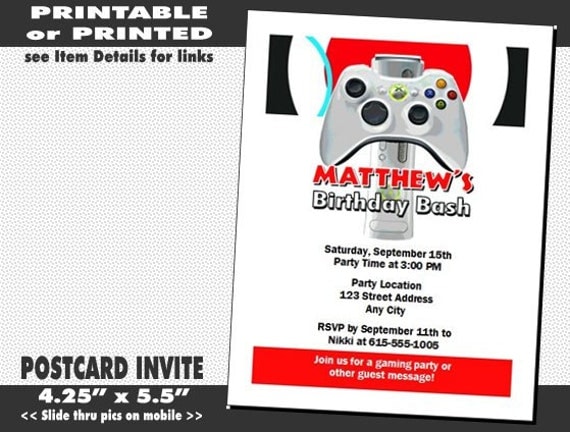 xBox Video Game Birthday Party Invitation Printable with