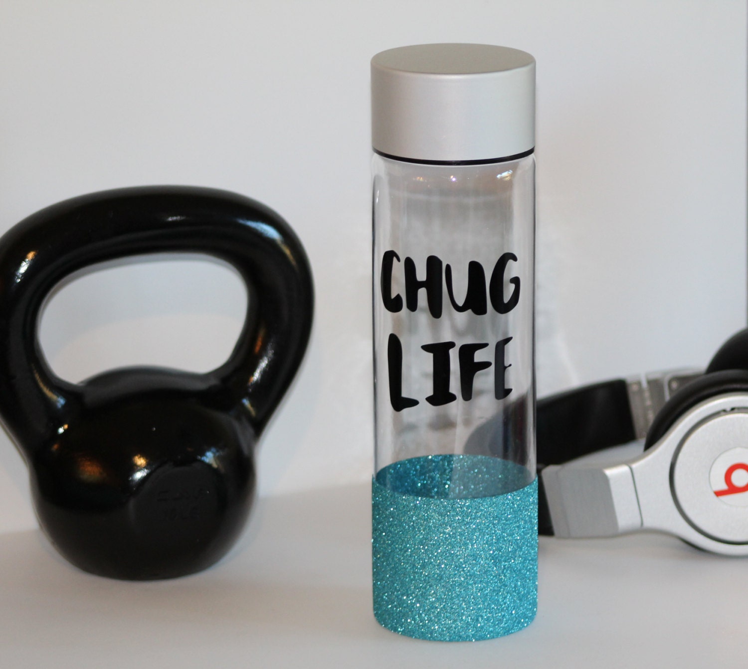 CHUG LIFE//Glitter Dipped 32 oz BPA Free Water Bottle with