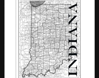 Indiana map Old map of Indiana archival print