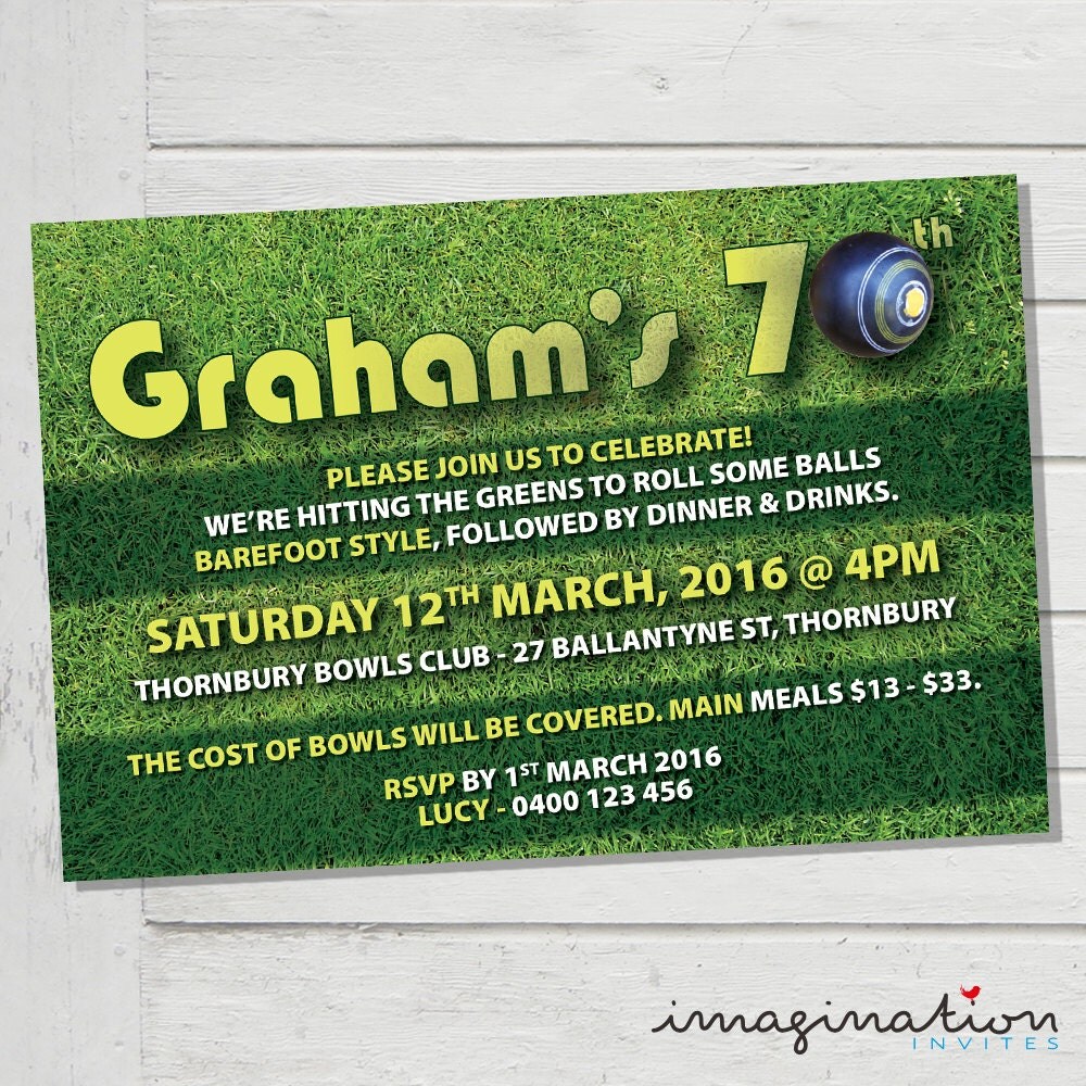 Lawn Bowls Invitation Birthday Party Invite 30th 40th 50th