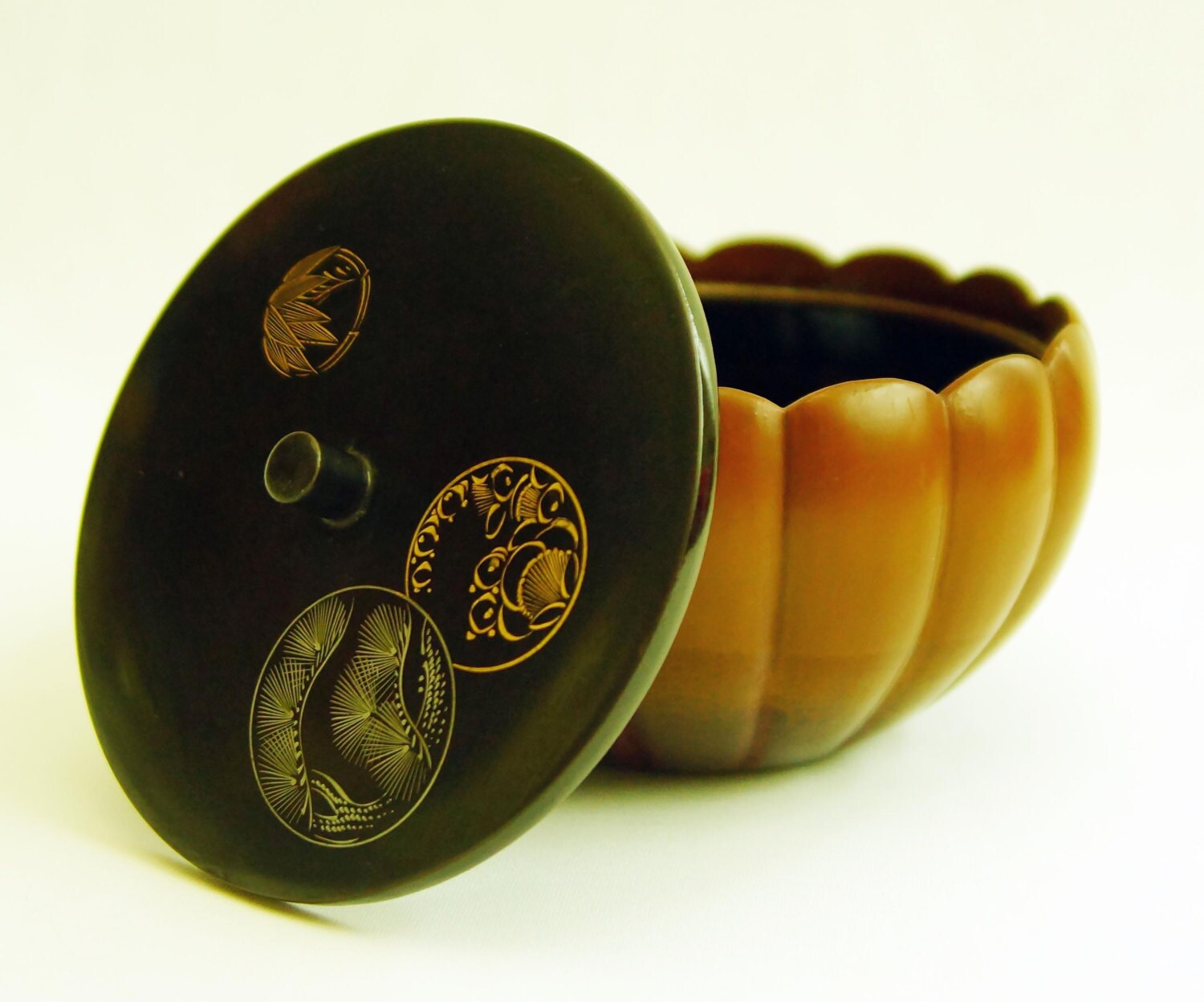 Vintage Brown and Black Bakelite Powder Jar Trinket Box