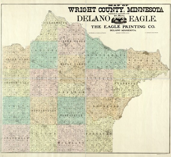 1901 Farm Line Map of Wright County Minnesota