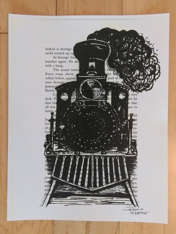 Book Page Art Midnight Train Approaching Print of Original