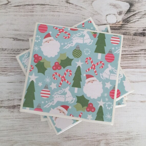 Santa Claus Ceramic Coasters Coaster Set Christmas Coasters