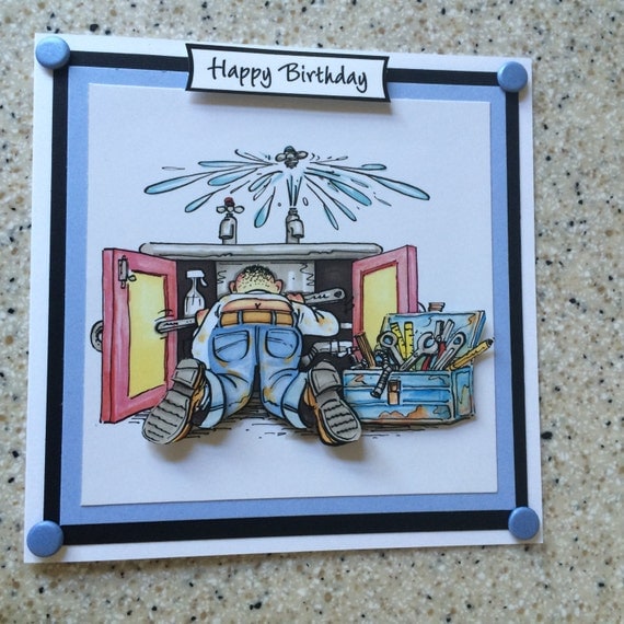 Handmade Happy Birthday 3D decoupage plumber DIY card