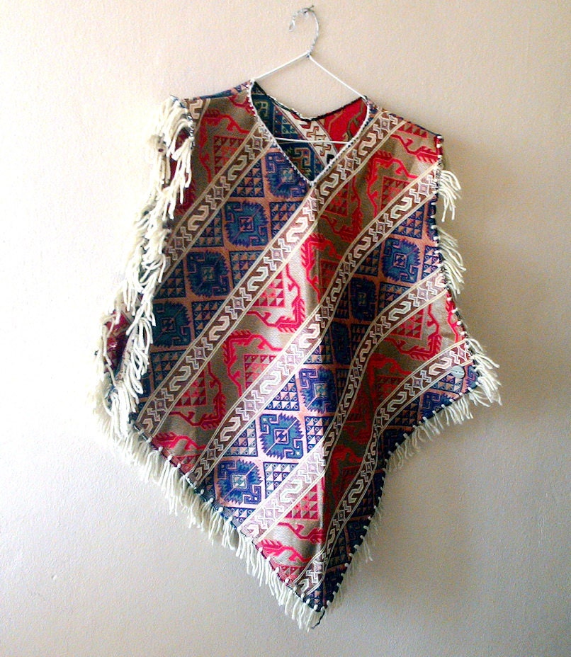 Women ponchos Ethnic Design Fringe Mexican poncho sleeveless