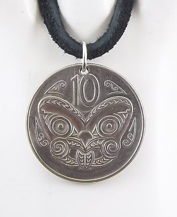 Maori Mask Coin Necklace New Zealand 10 Cents Coin Pendant